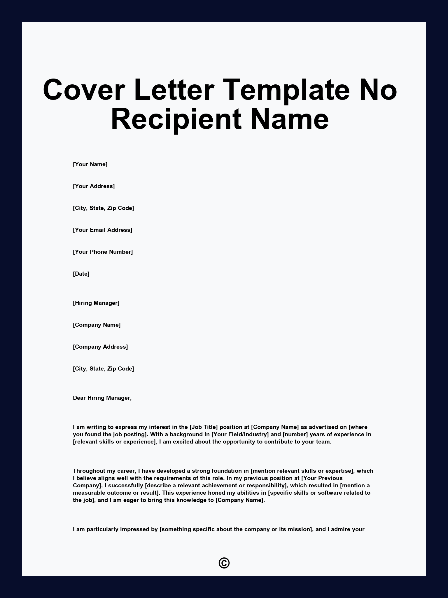 Cover Letter Unknown Recipient